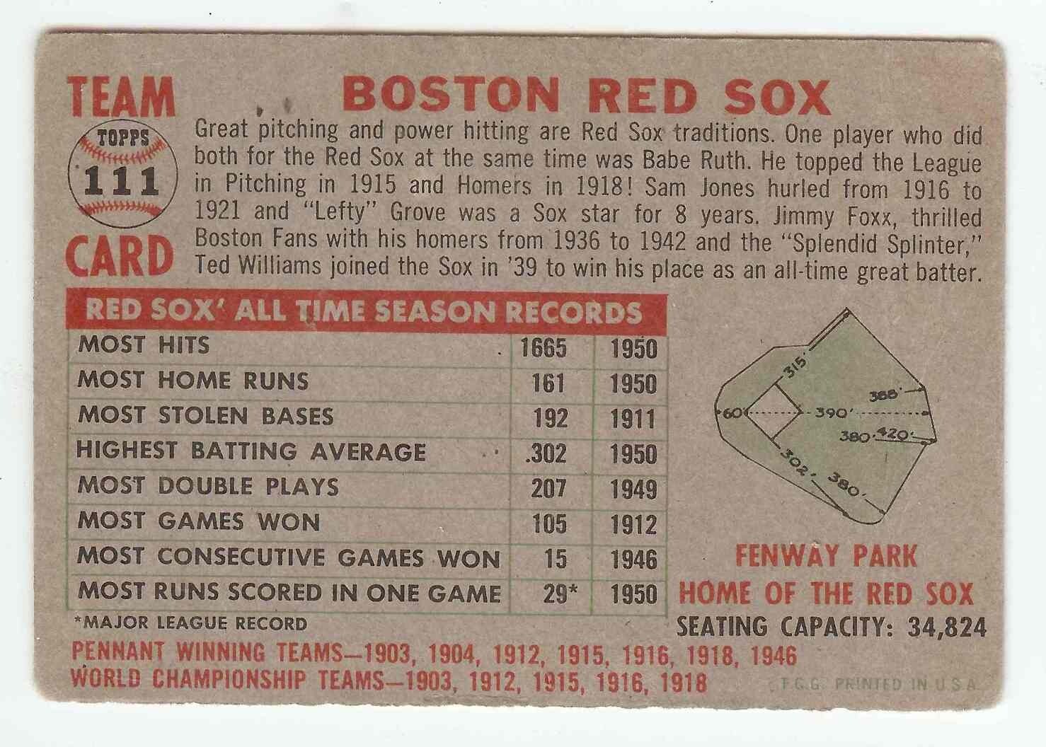 1956 Topps Boston Red Sox Team Card | eBay