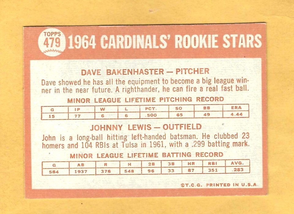 1964 topps SEMI-HIGH # 479 CARDINALS Rookie Stars combo NM-/NM RC | eBay