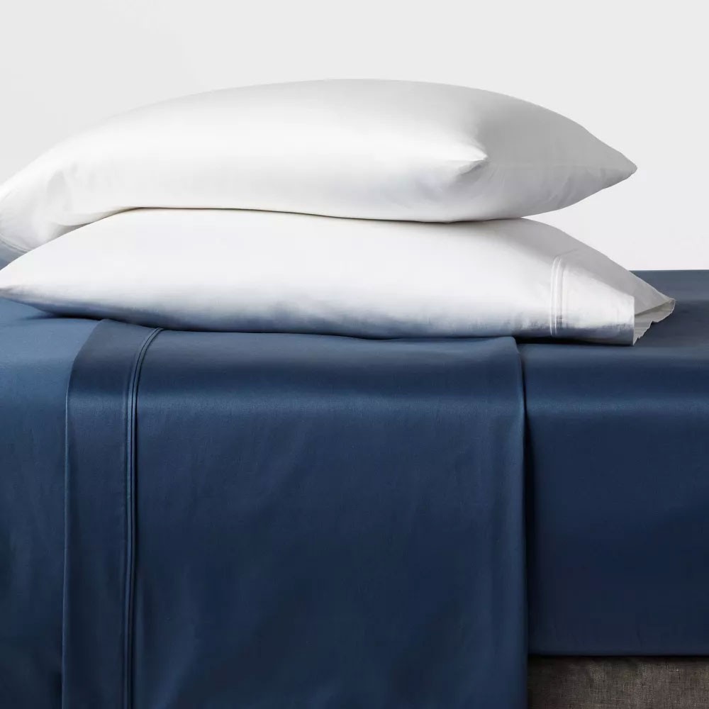 King 400 Thread Count Performance Fitted Sheet Metallic Blue ...