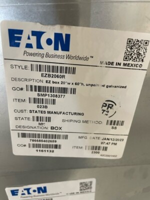 Eaton CUTLER-HAMMER Panelboard Can, 60" x 20" x 5-3/4" EZB2060RBS | eBay