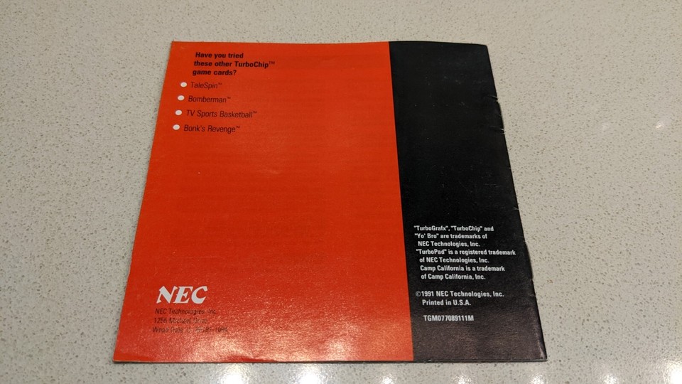 YO' Bro NEC Turbografx 16 TG16 Game manual mint condition US no game | eBay