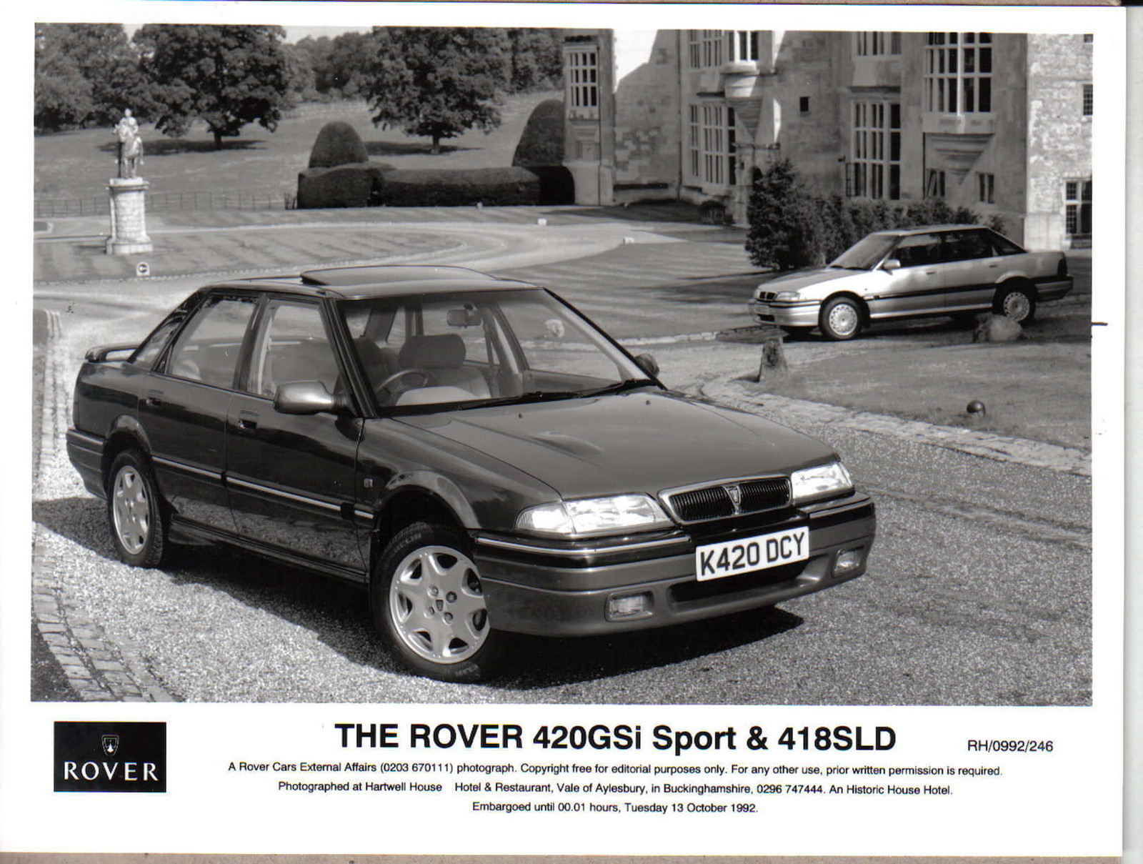 Rover 420 GSi Sport & 418 SLD 1992 original b/w Press Photo Pub No. RH ...