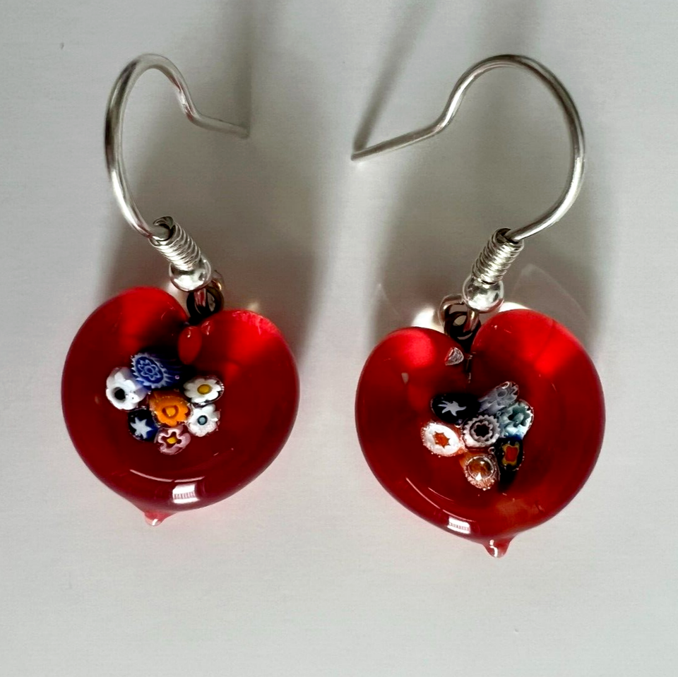 Murano Glass Handcrafted Jewelry, Red Millefiori & 925 Sterling Silver ...