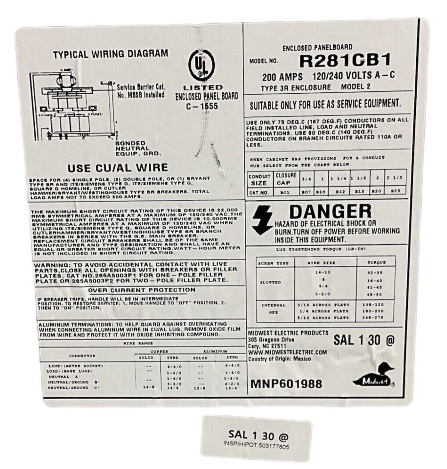 MIDWEST R281CB1 200 AMP Meter w/ Disconnect | eBay