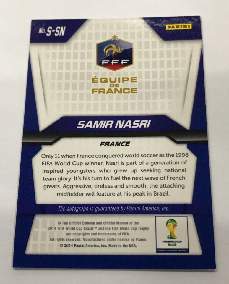 2014 Panini FIFA World Cup Prizm Soccer Autographed Card SAMIR NASRI ...