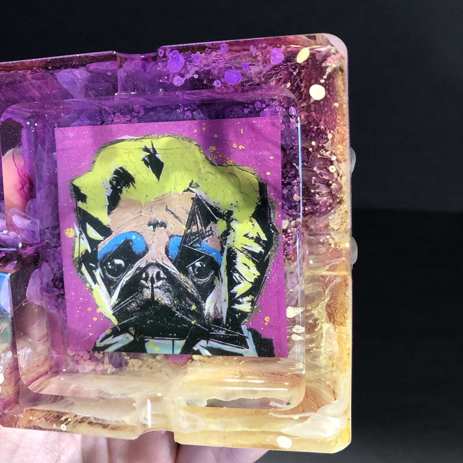 Purple And Yellow Petri Marilyn Style Pug Dog Resin Small Square ...