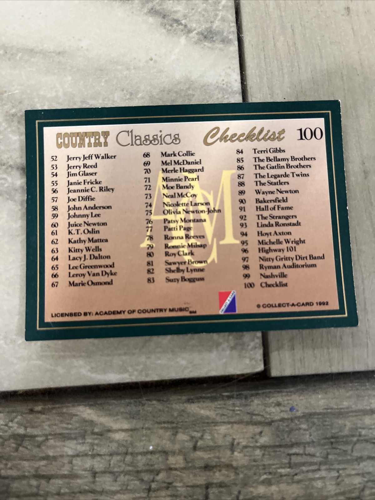 1992 COUNTRY CLASSICS Collect-A-Card Complete Trading Card Set #1-100 ...