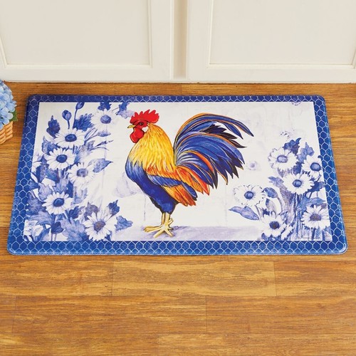Anti-Fatigue French Country Blue Rooster Sunflower Kitchen Floor Rug ...