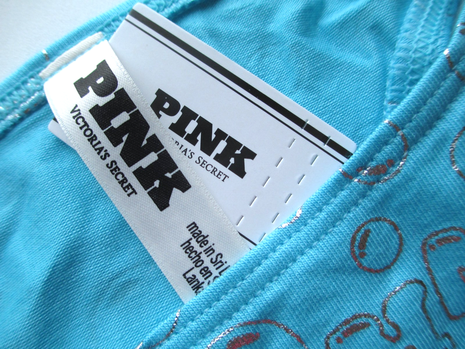 VICTORIA'S SECRET PINK Cotton Logo High Leg Thong Panty VS Blue Bubbles ...