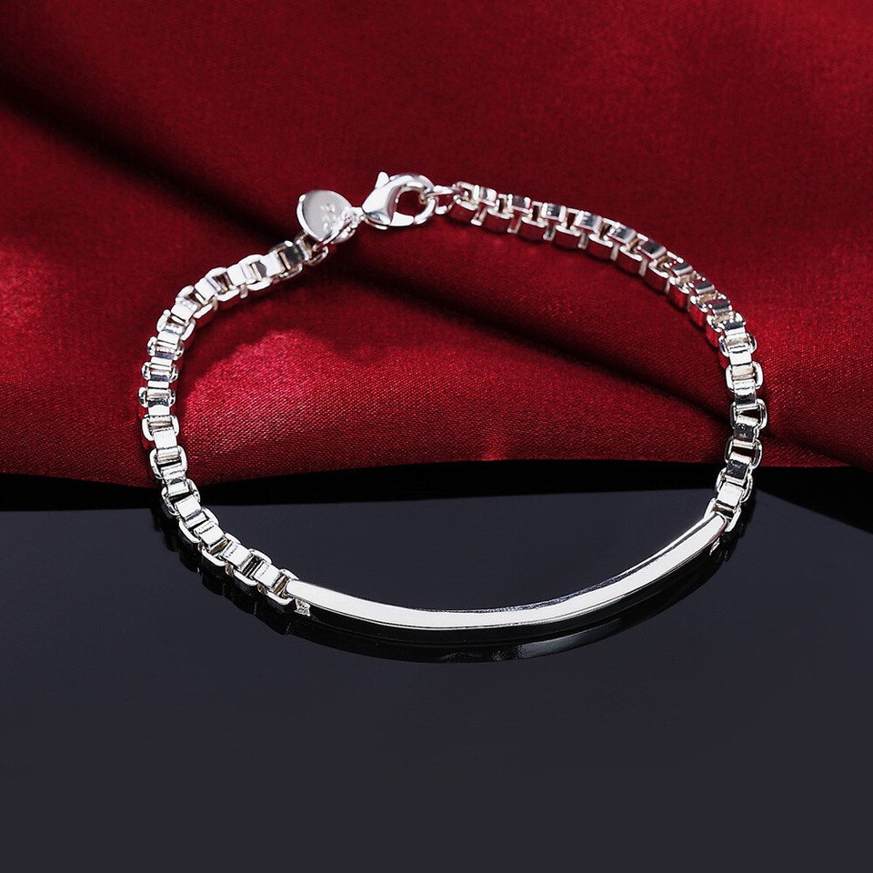 New 925 Sterling Silver Box Chain Bracelets Women Girls Ladies Fashion ...
