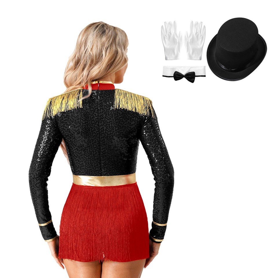 Womens Circus Ringmaster Costume Set Fringe Cosplay Showman Magician ...