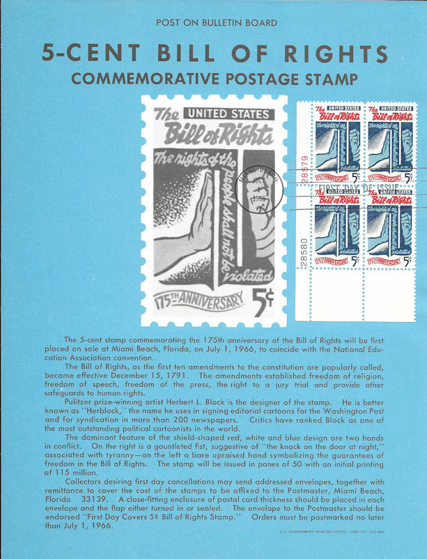 #1312 Bill of Rights Stamp Poster- Unofficial Souvenir Page Flat HC PB4 ...