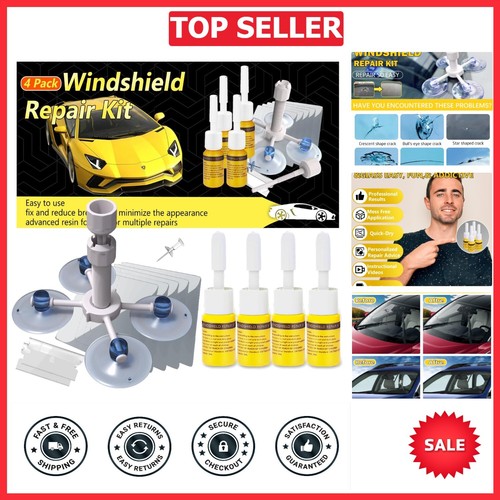 Windshield Crack Repair Kit: 4 Resin Bottles for Efficient Auto Repairs ...
