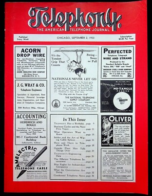 Telephony Magazine September 2 1933 American Telephone Journal Great ...