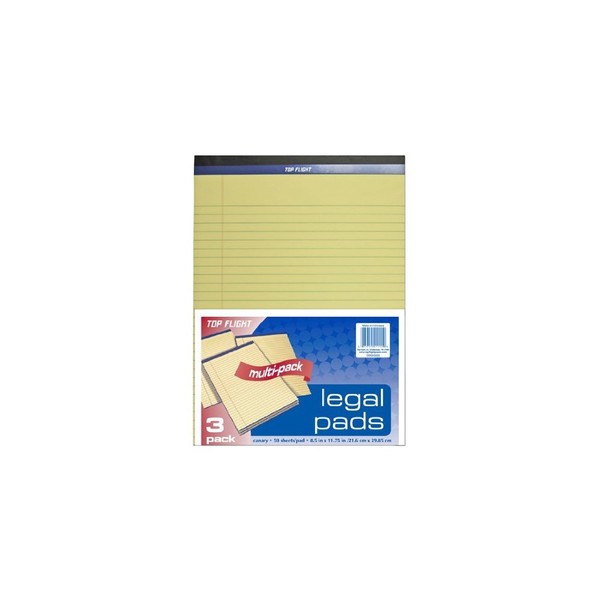 Top Flight Legal Pad 8.5 X 11.75 Inches 0.375 Inch Rule Canary 50 ...