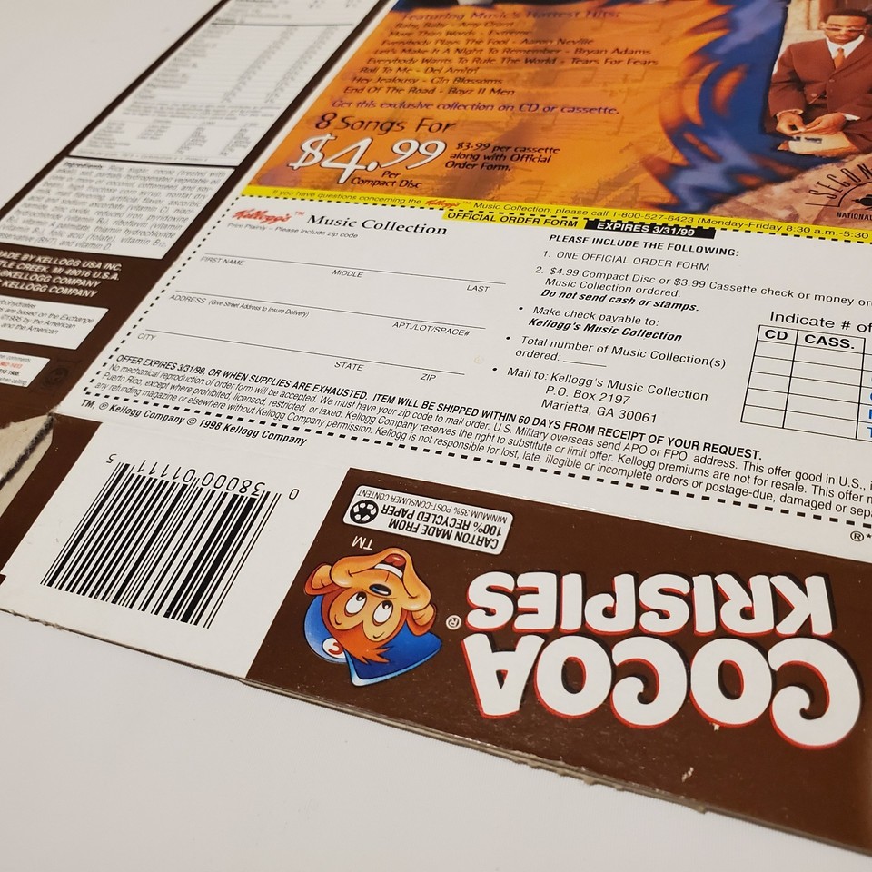 Kellogg's Cocoa Rice Krispies Cereal Box 1997 1998 Music Boys II Men ...