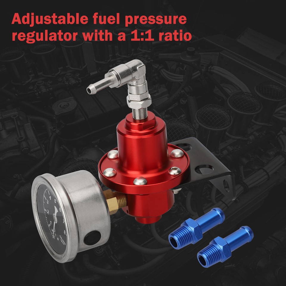 0-160 PSI Black-Red Adjustable Fuel Pressure Regulator Kit W/Oil Gauge ...