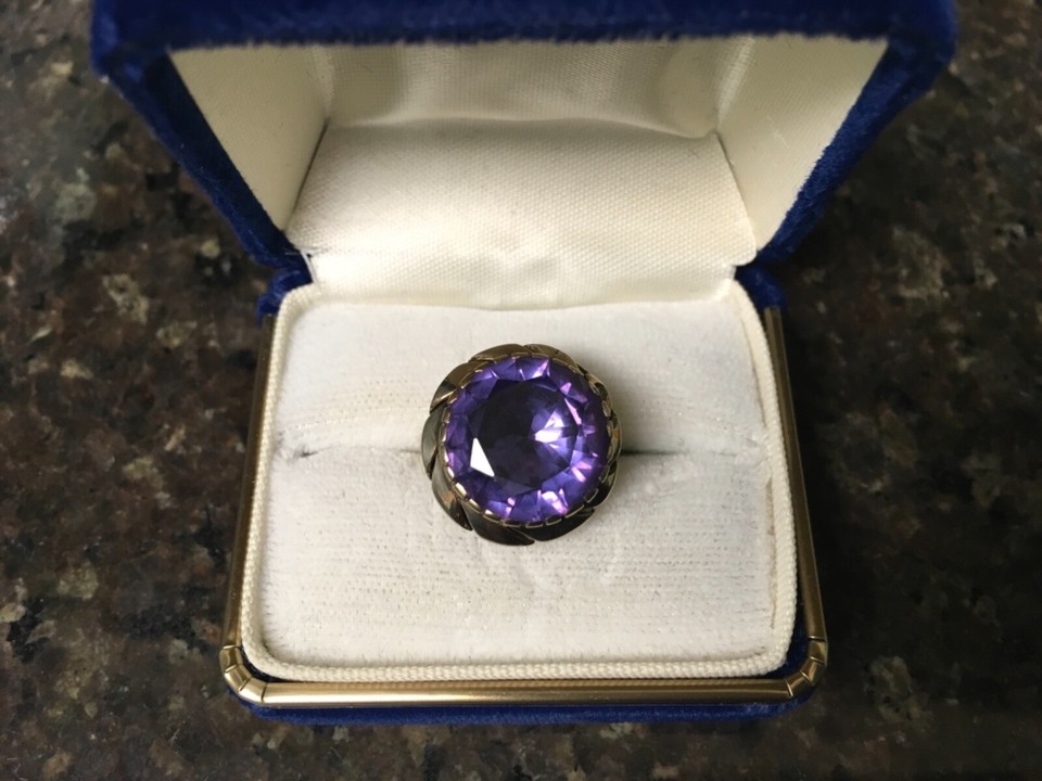 ANTIQUE 9K YG ESTATE CORUNDUM ALEXANDRITE ENGAGEMENT RING HALO LARGE ...