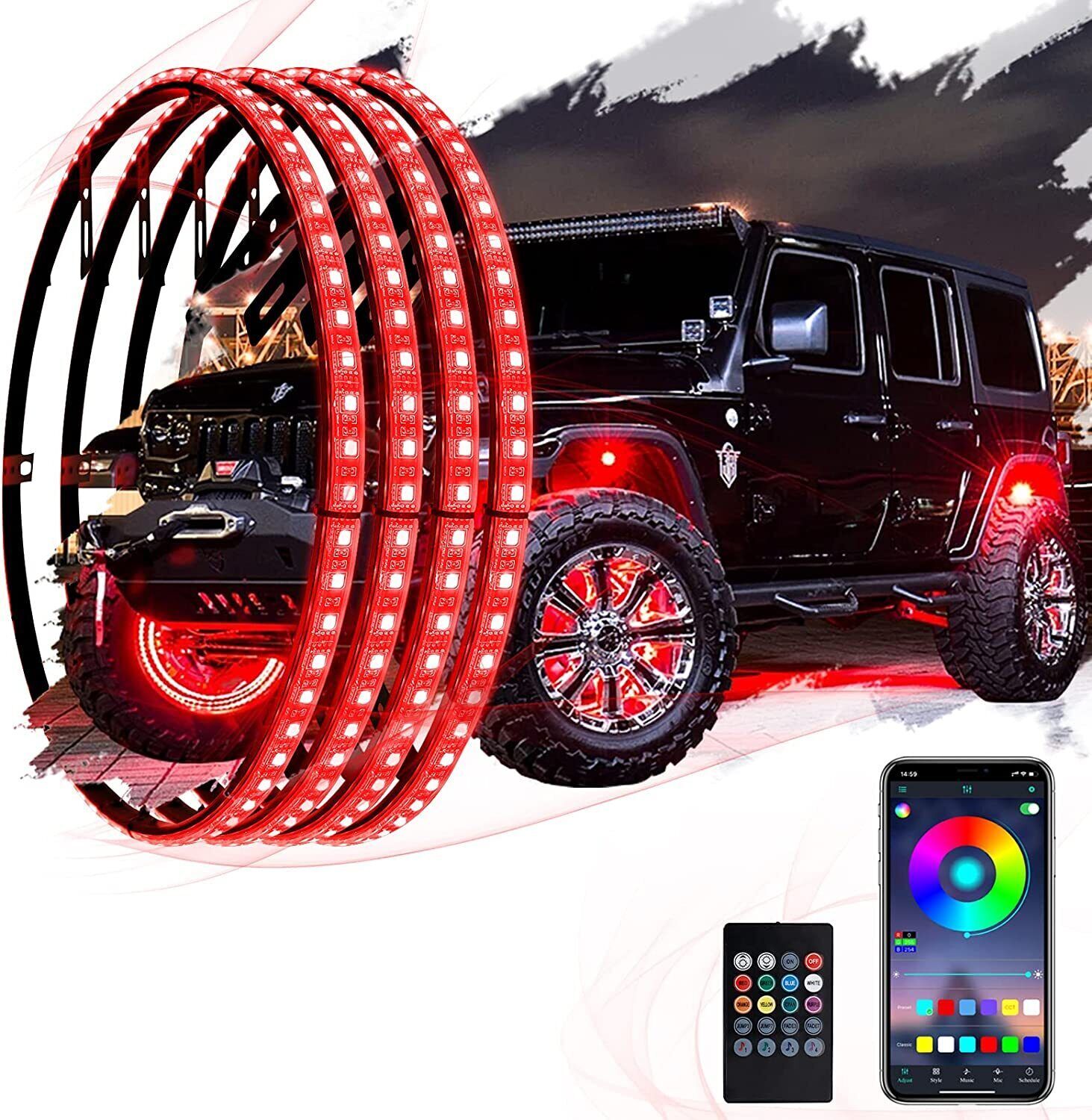 NEW 4 Pack 17.5'' RGB Wheel Ring Lights LED Light For Truck Car Rim ...