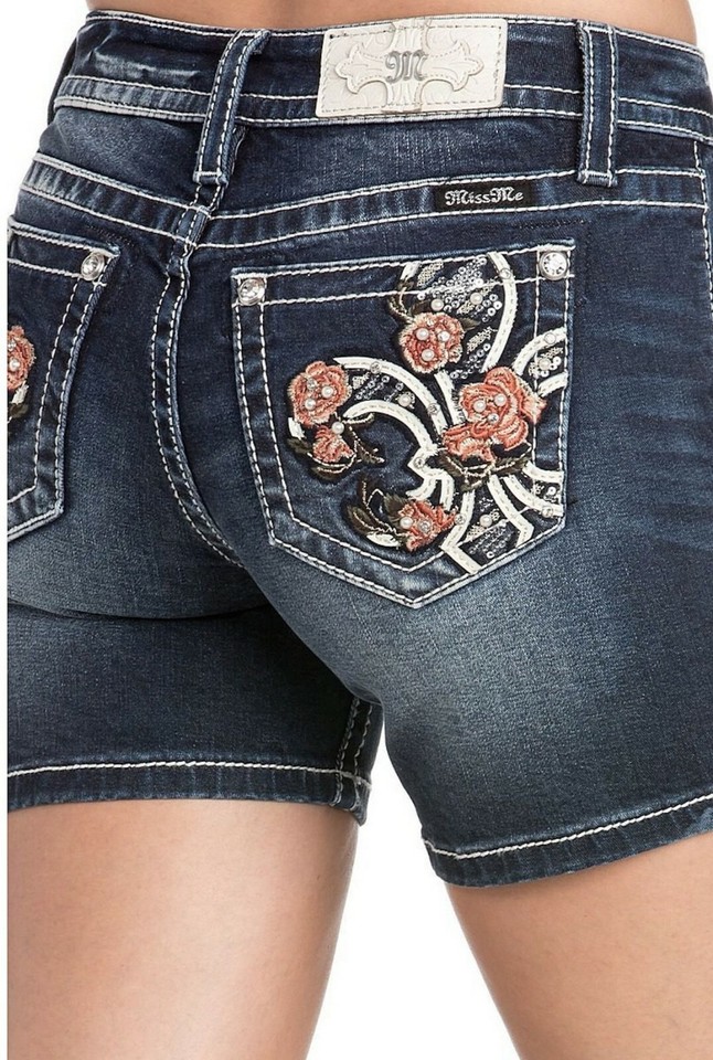 MISS ME Women D874 Rose Fleur de lis Jeans Shorts Denim Pants Hot pants ...