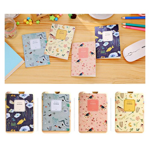 4pk Birds Fish Animals Pattern Mini Notebooks Small Notepads Pocket ...