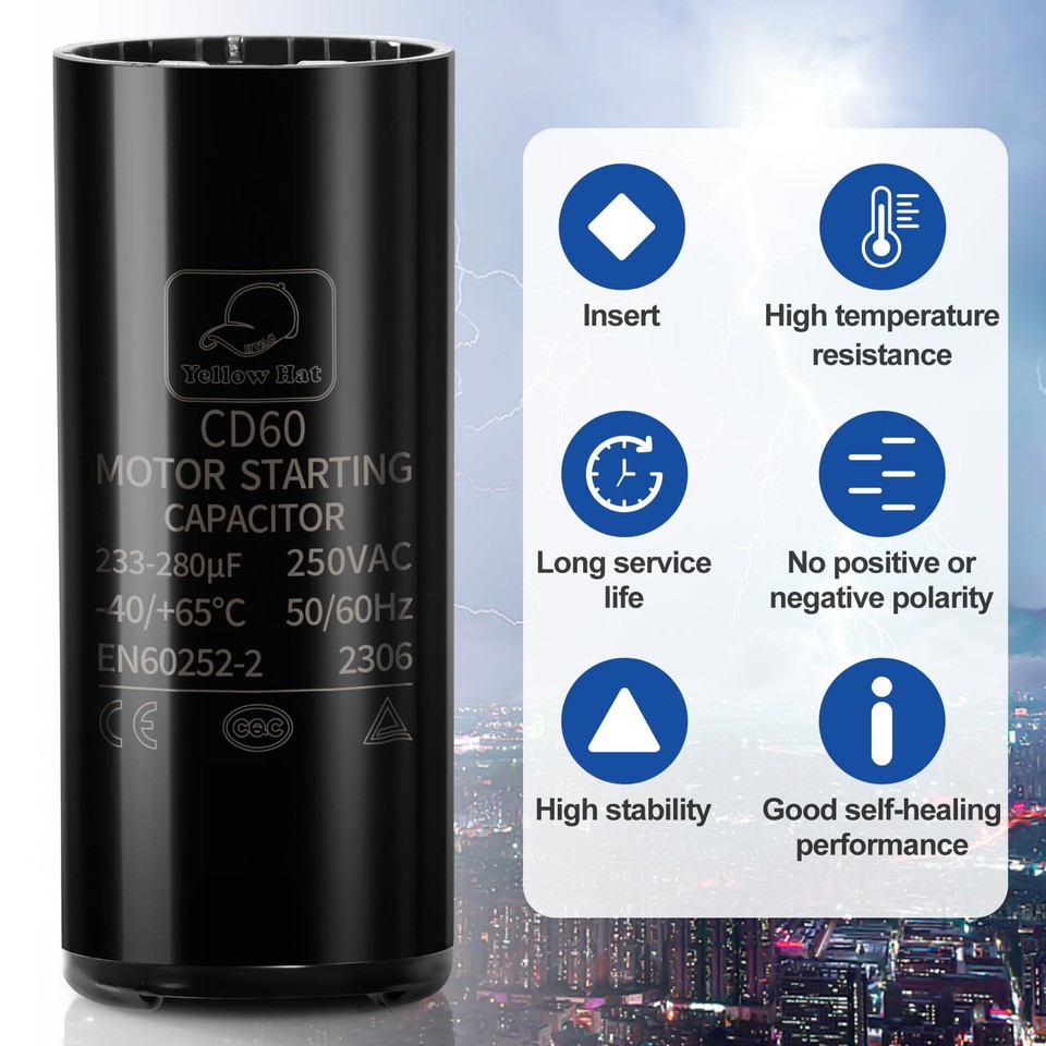233-280 uf/MFD 250 VAC 50/60 Hz CD60 Round Motor Start Capacitor ...