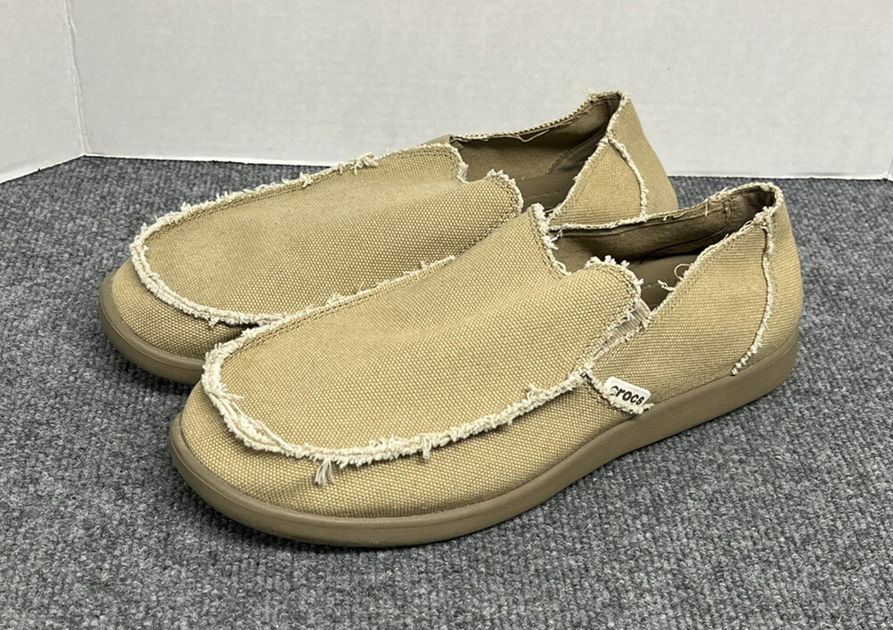 Crocs Santa Cruz Mens 12 Khaki Tan Canvas Slip On Loa… - Gem