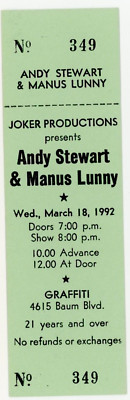 Andy Stewart & Manus Lunny Concert Ticket Graffiti Showcase Pittsburgh ...