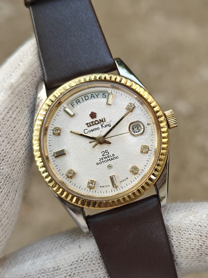 Rare Titoni Cosmo King 25 Jewels Automatic President Textured Dial Men ...