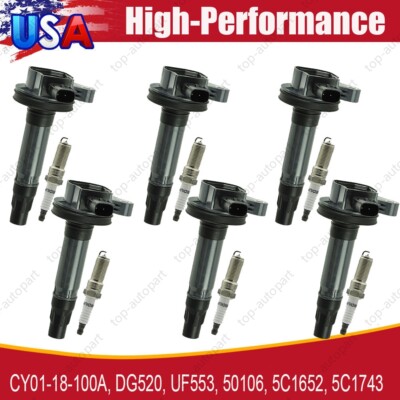 6 spark plugs and Ignition coil packs UF553 For Ford Edge Mustang ...