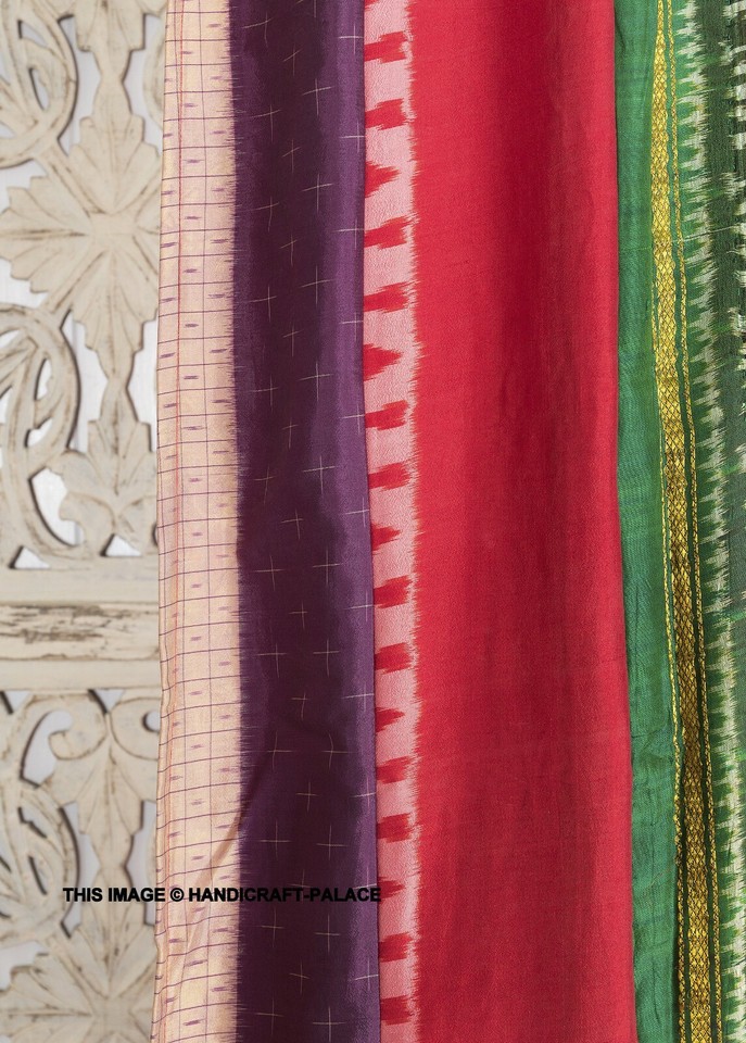 2 Pcs Indian Vintage Sari Patchwork Curtain Drape Window Decor Silk ...