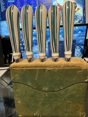 The CLEMENT CO Vintage Steak Knife Set Teal, Green Stripes On White ...