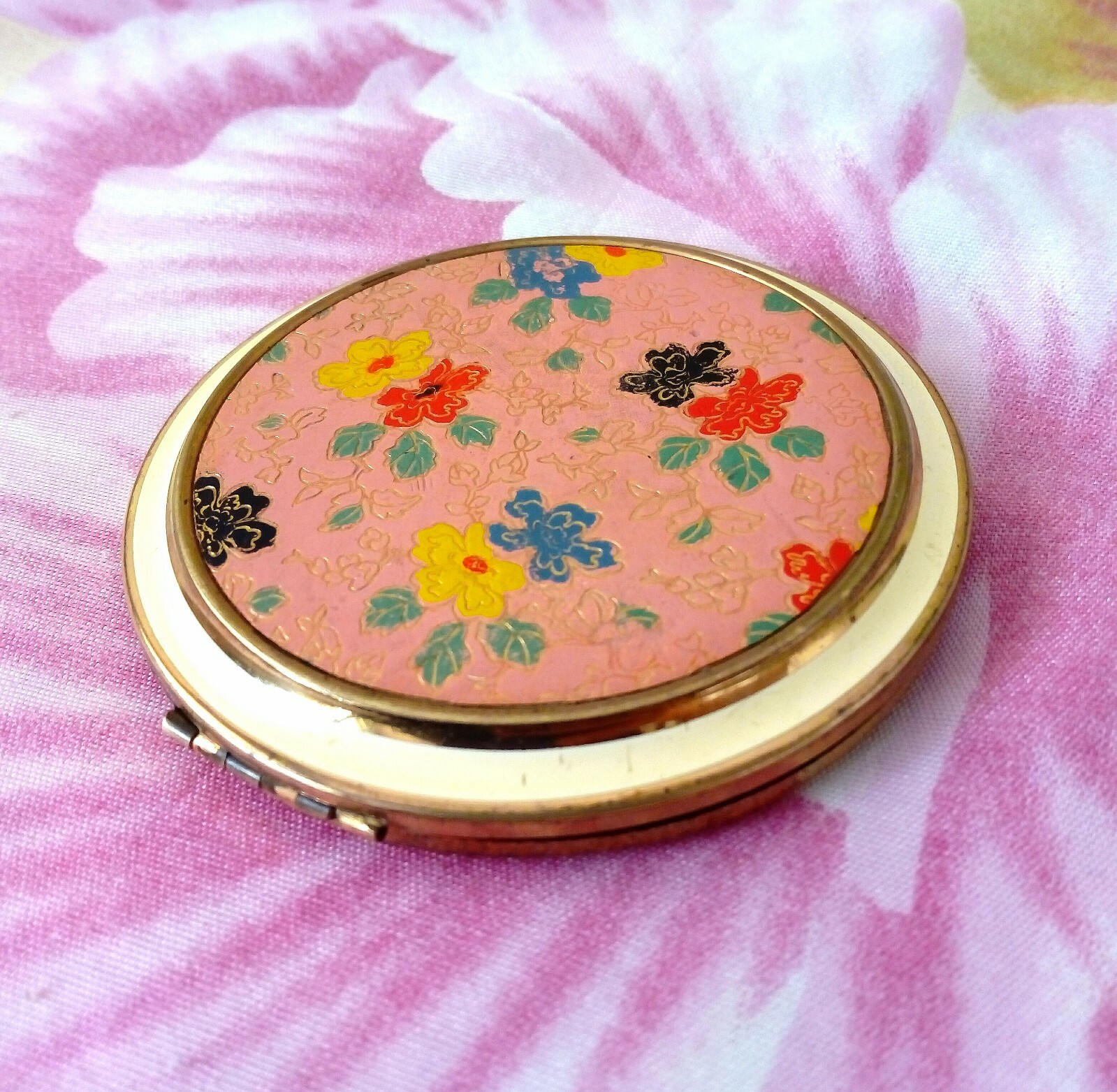 Vintage Powder Compact Mirror Mid-Century Enameled Vanity Makeup Rachel ...