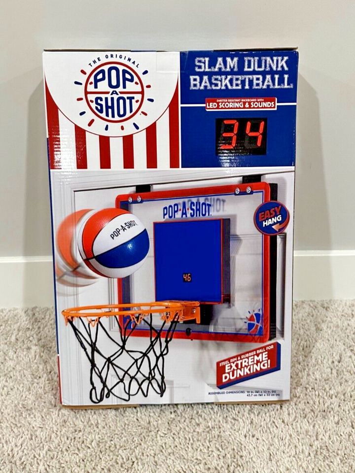 Pop a Shot Over the Door Slam Dunk Basketball Hoop with LED Scoring and ...