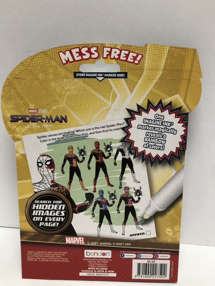 MARVEL SPIDERMAN 20-Page Imagine Ink Coloring Game Book with Mess Free ...