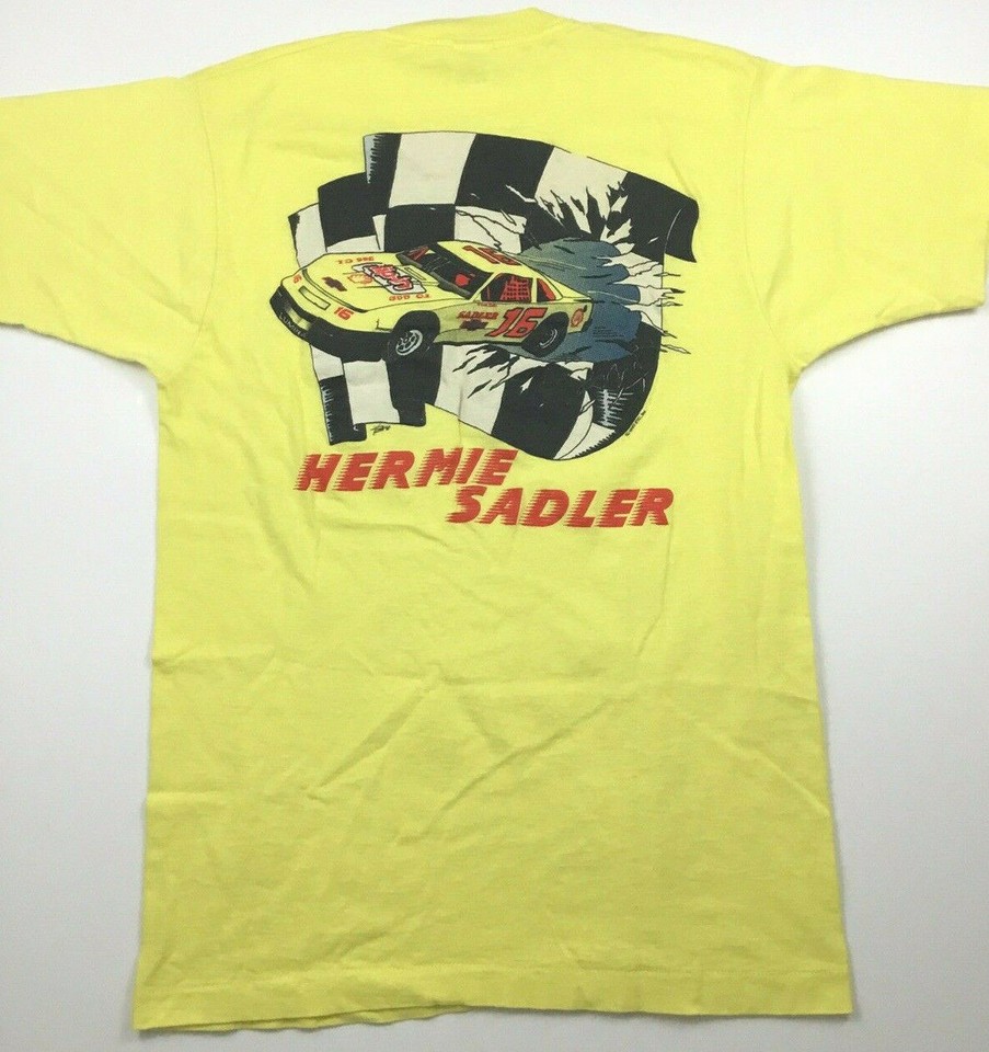 Vtg 90s Hermie Sadler T-Shirt 2-Sided Nascar Racing Chevy Flag Emporia ...