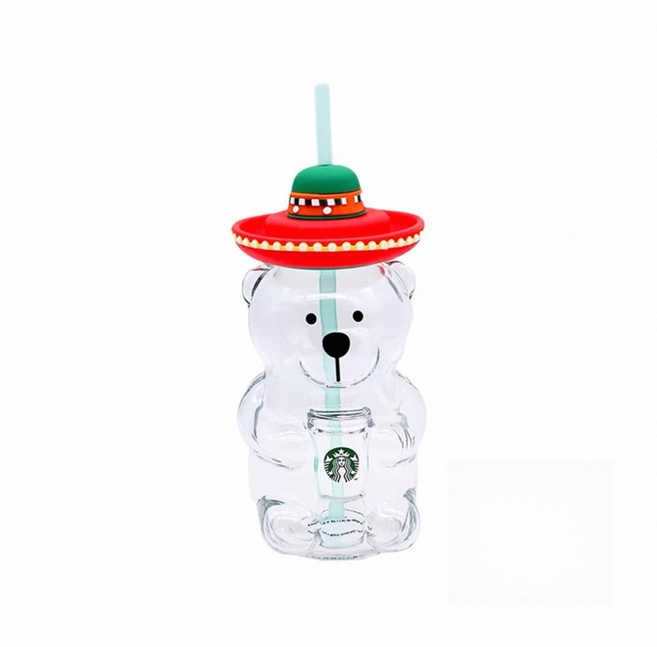 Starbucks New Lami Bear Straw Glass Cup Water Cup 500ml tumbler Limited ...