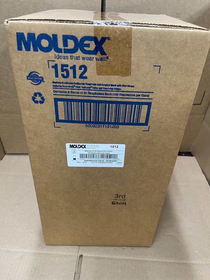 Moldex N95 Respirator surgical Masks Case of 160 # 1512 Medium Exp ...