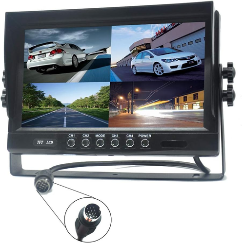 9" TFT LCD Car Rearview Quad Split Monitor,Remote Control, 4 Channels 4 ...
