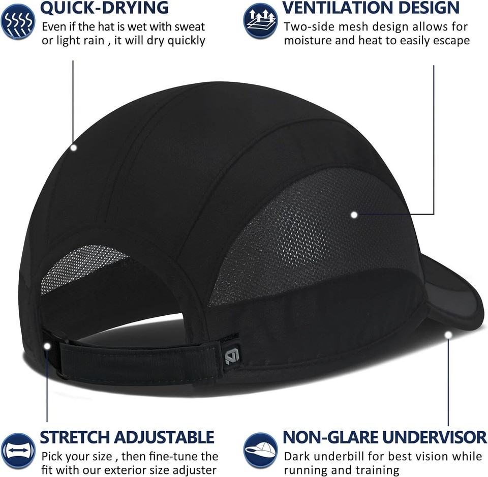 GADIEMKENSD Quick Dry Run Hat Cooling Breathable Mesh 7-7 1/2, Black | eBay