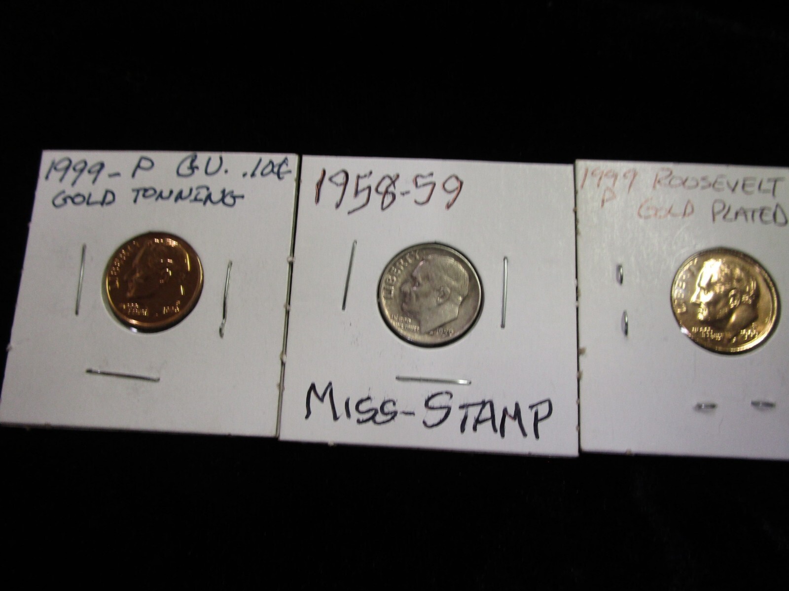 THREE Roosevelt dimes 2 1999-P gold plated & a 1958 or 1959 miss ...