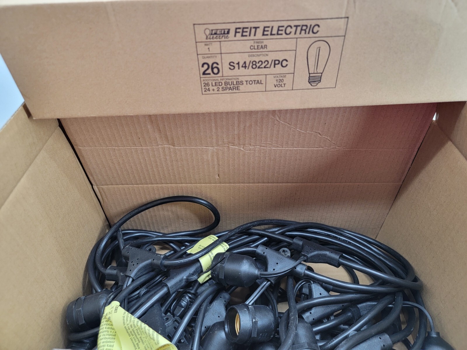 Feit Electric 48ft LED String Light - Black 24 Sockets/ LED Bulbs (Open ...