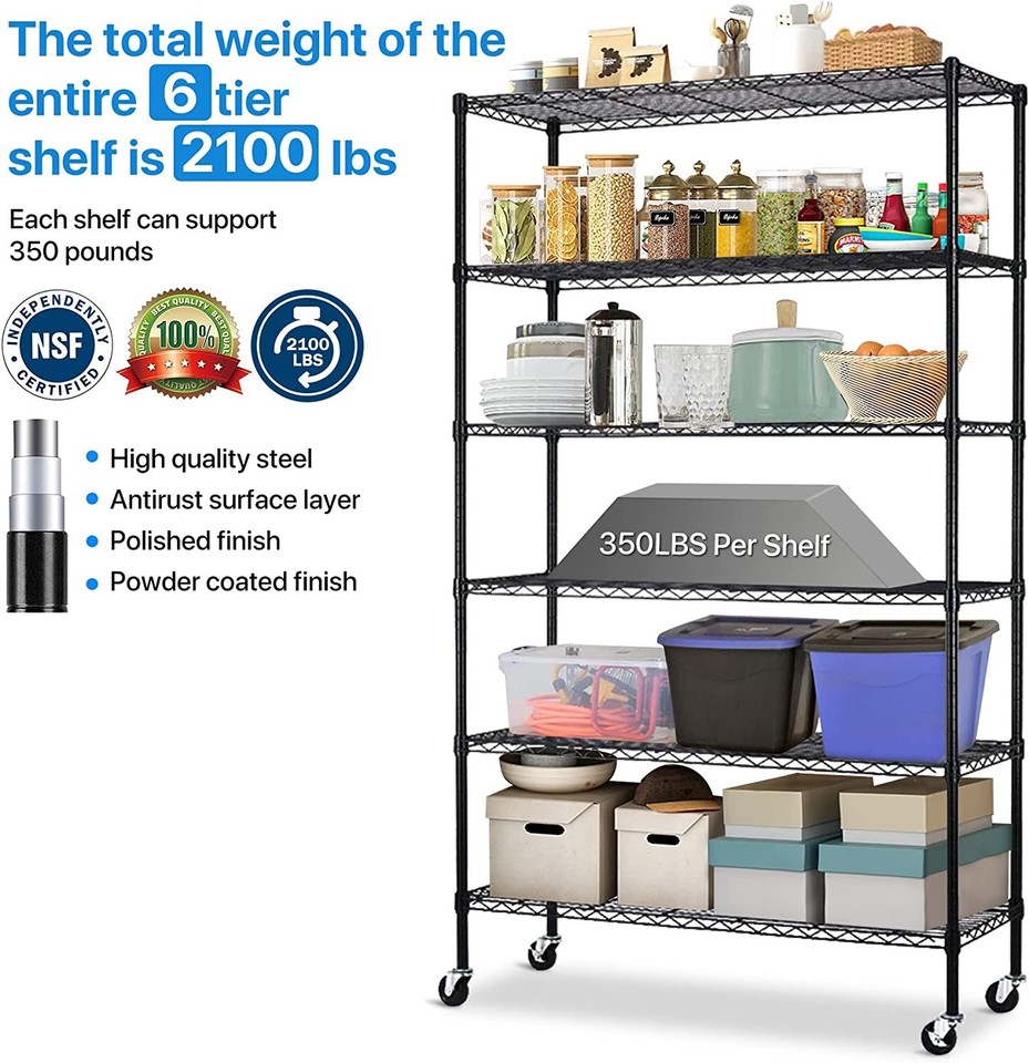 6 Tier Wire Shelving Unit Adjustable Heavy Duty Metal Shelf Storage ...