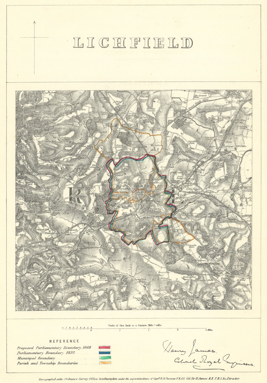 Lichfield, Staffordshire. JAMES. Parliamentary Boundary Commission 1868 ...