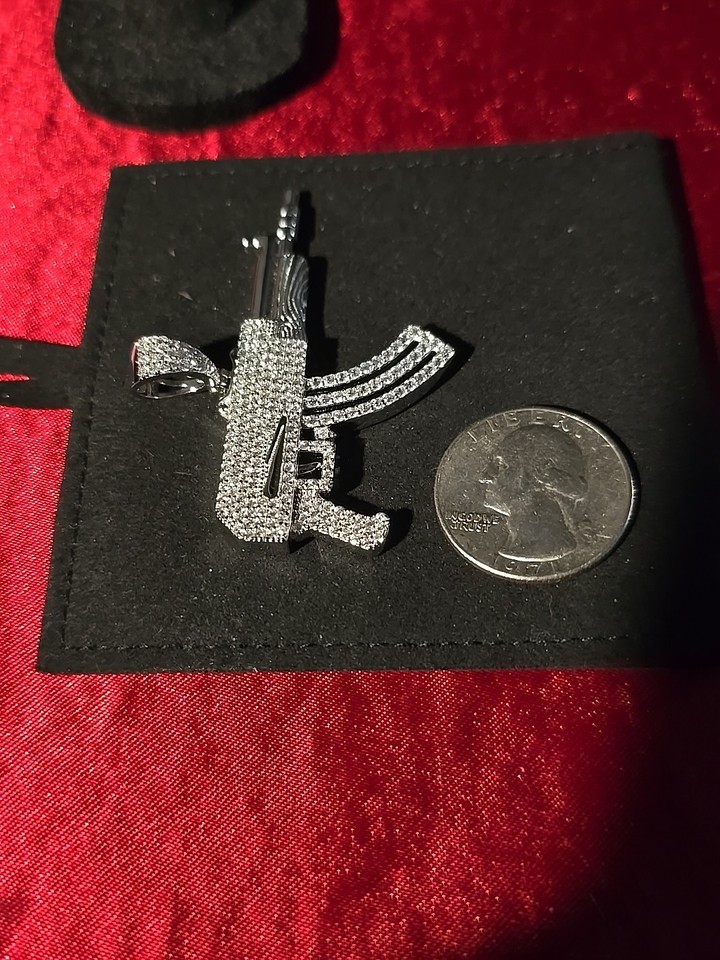 925 Sterling Silver AAA CZ Encrusted AK-47 Gun Pendant | eBay