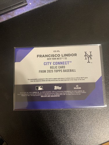 2025 Topps Series 1: Francisco Lindor City Connect Relic Card #CC-FL NY ...