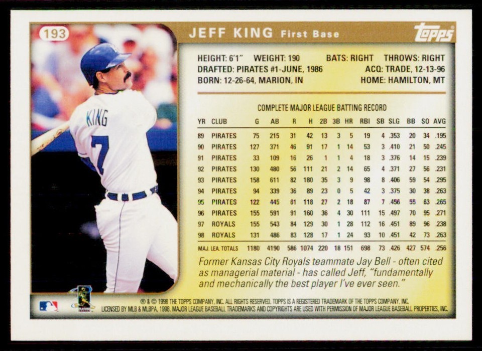 1999 Topps #193 Jeff King Kansas City Royals Baseball Card | eBay