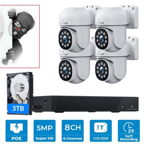 5MP PoE Security Camera System 24/7 Recording Human Tracking Cameras ...