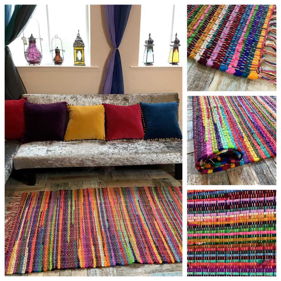 Rag Rug Festival Rugs Multicolour Rainbow Mat Cotton Hand Made ...