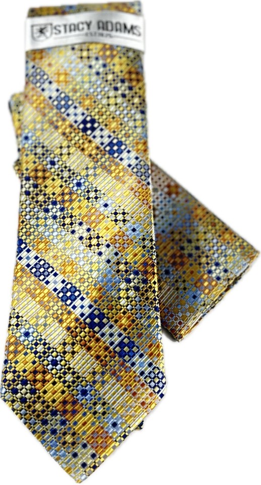 Stacy Adams Men's Tie Hanky Set Yellow Gold Powder Blue Royal Blue 3.25 ...